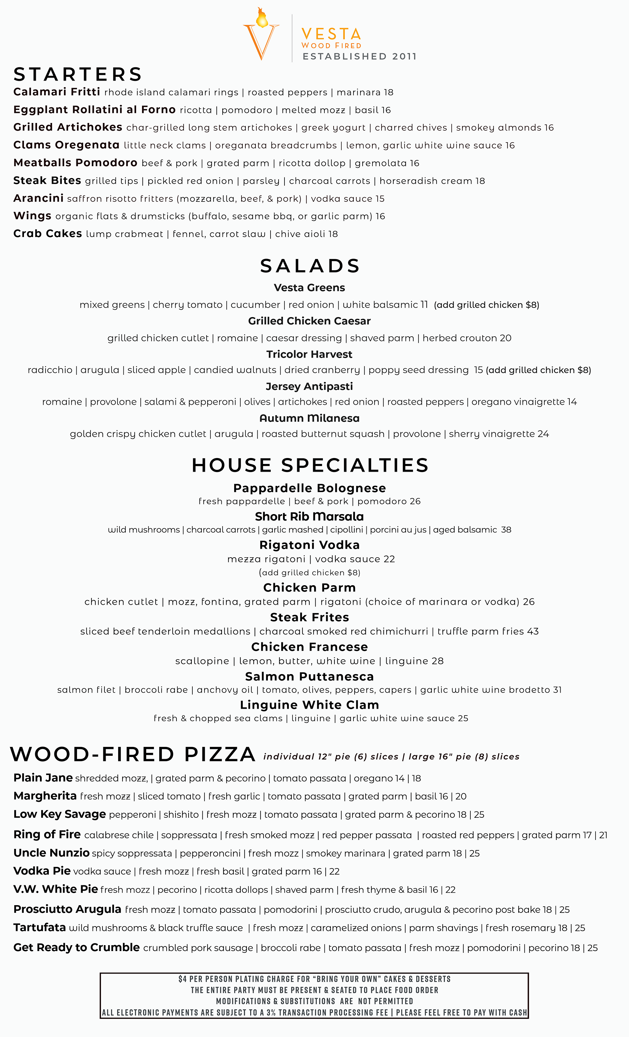 OUR MENU | Vesta Wood-Fired Pizza & Provisions