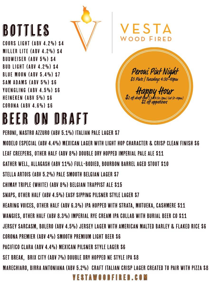 OUR MENU | Vesta Wood-Fired Pizza & Italian-American Provisions