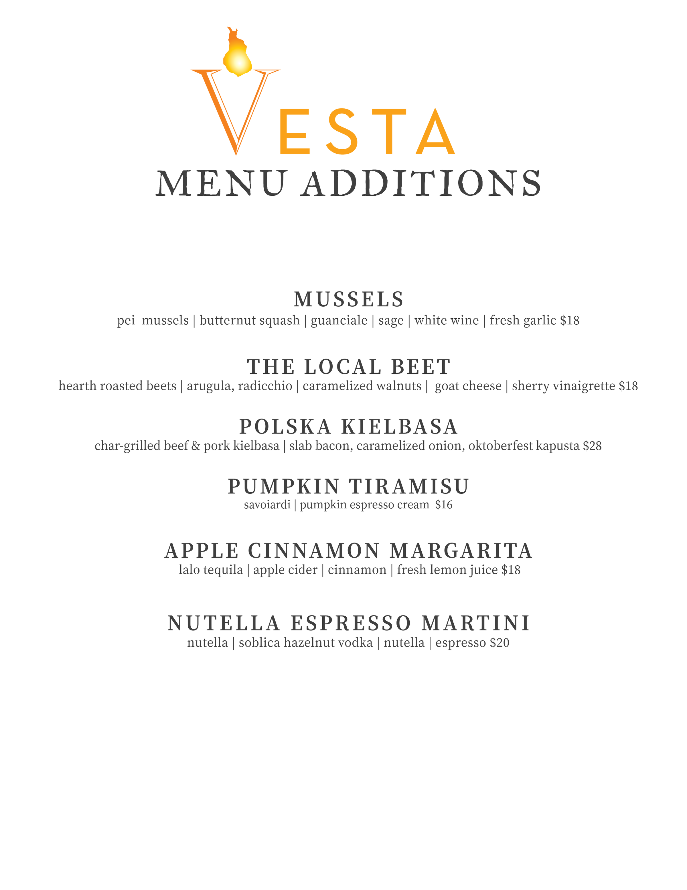 OUR MENU | Vesta Wood-Fired
