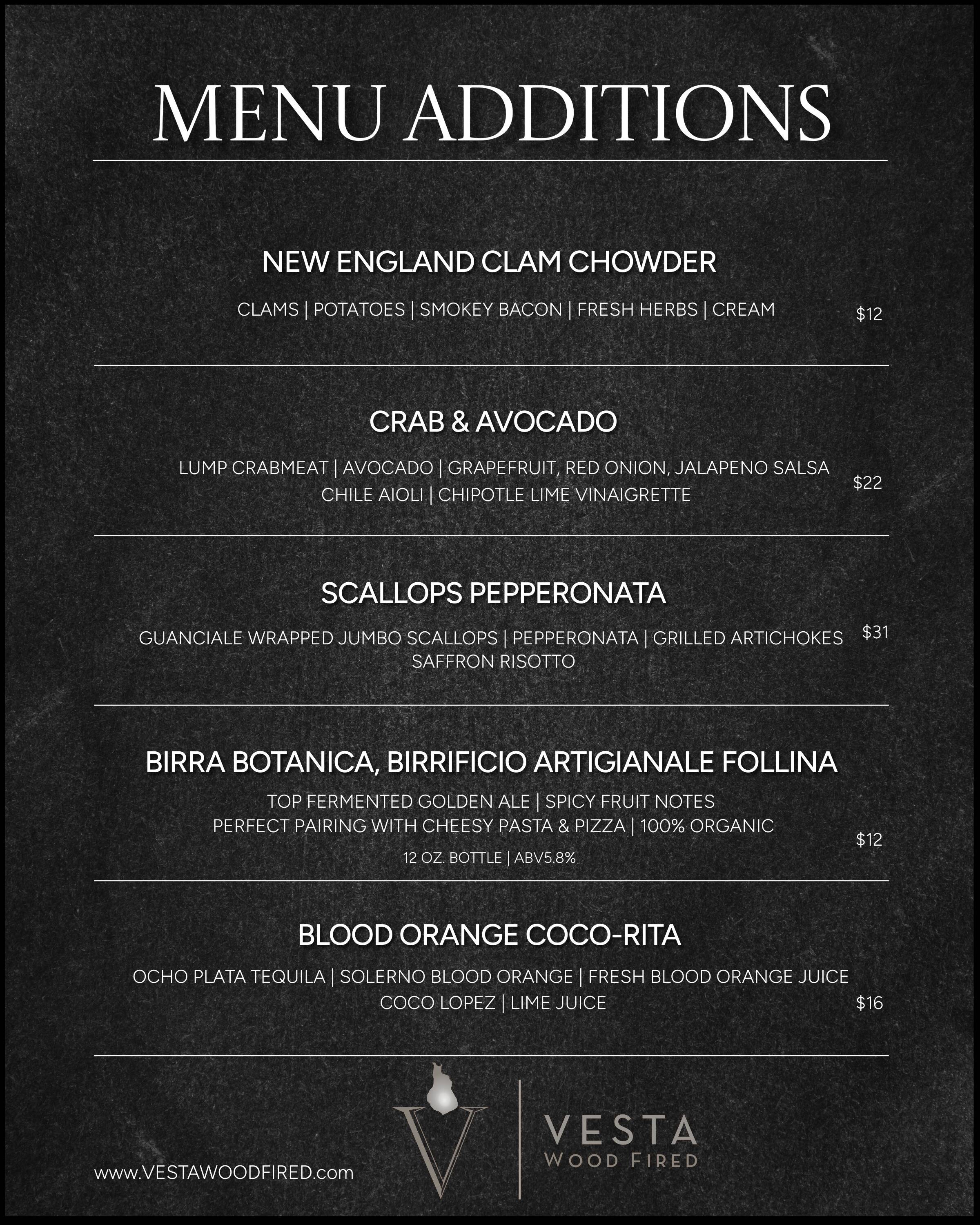 OUR MENU | Vesta Wood-Fired Pizza & Provisions